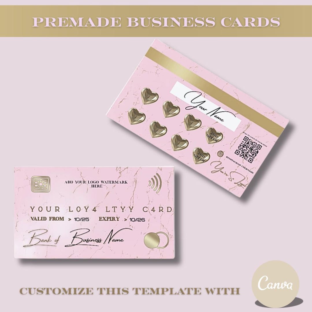 Editable Loyalty Card Template | Pink Gold Business Card | Digital ...