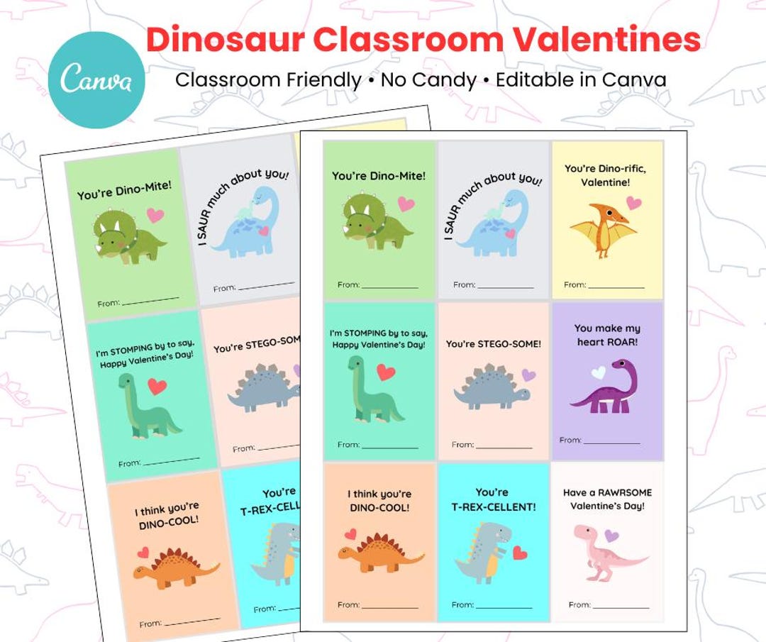 Dinosaur Valentine Cards for Kids | Classroom Valentines Printable ...