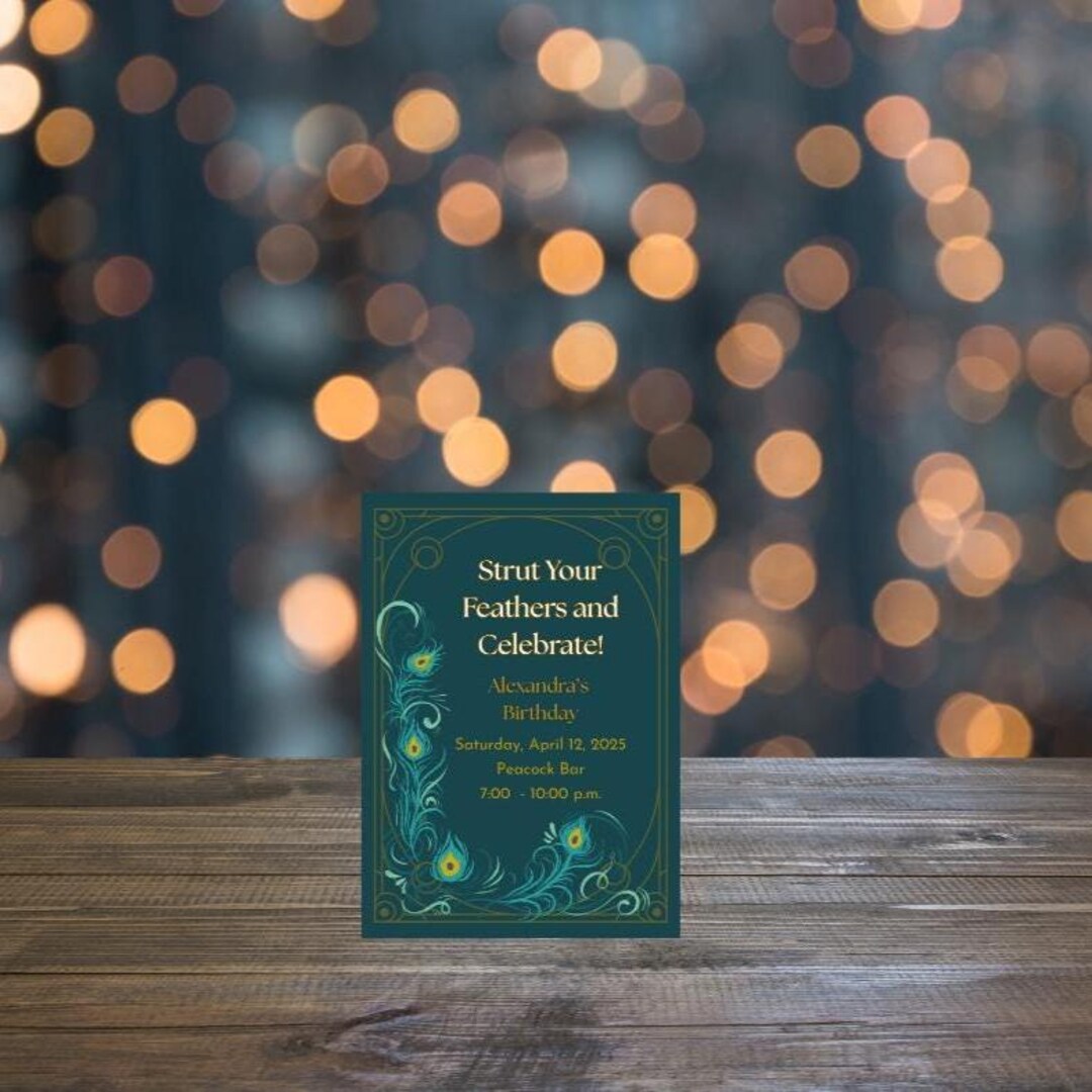 Peacock Birthday Invitation: Elegant Jewel Tone Design (editable Canva ...
