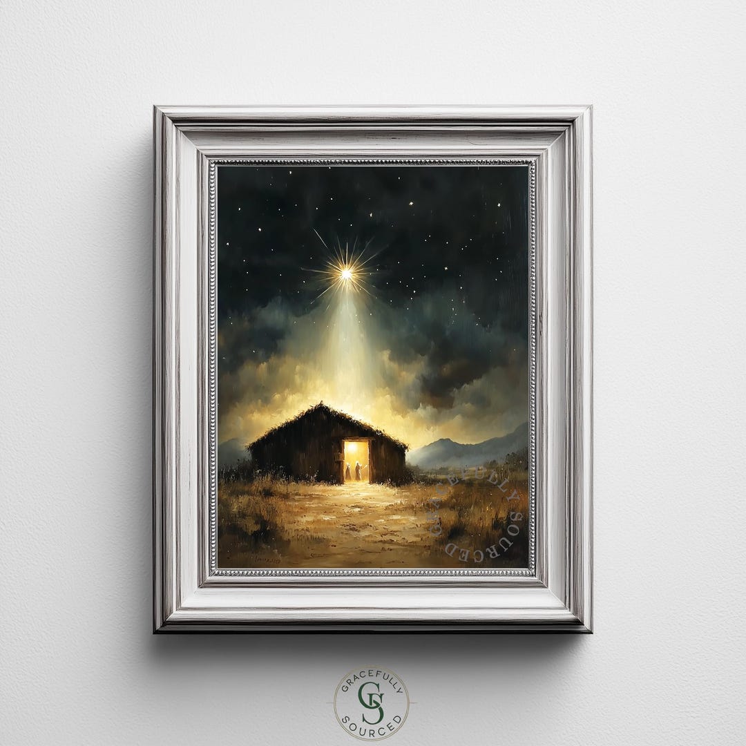 Nativity Stable Art Print – Star of Bethlehem, Rustic Christmas ...