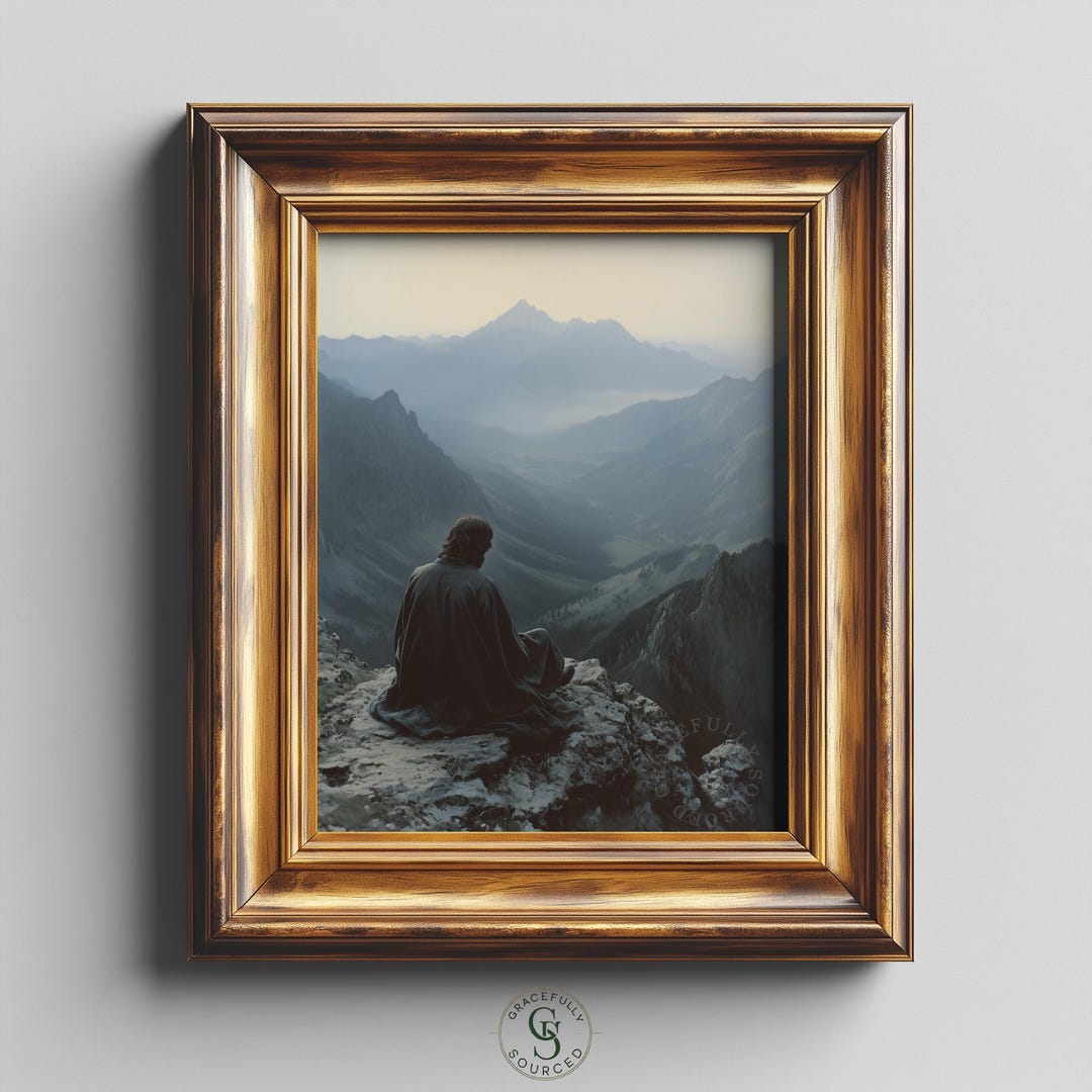 Jesus Overlooking Valley Painting – Saviour Solitude Art (digital ...