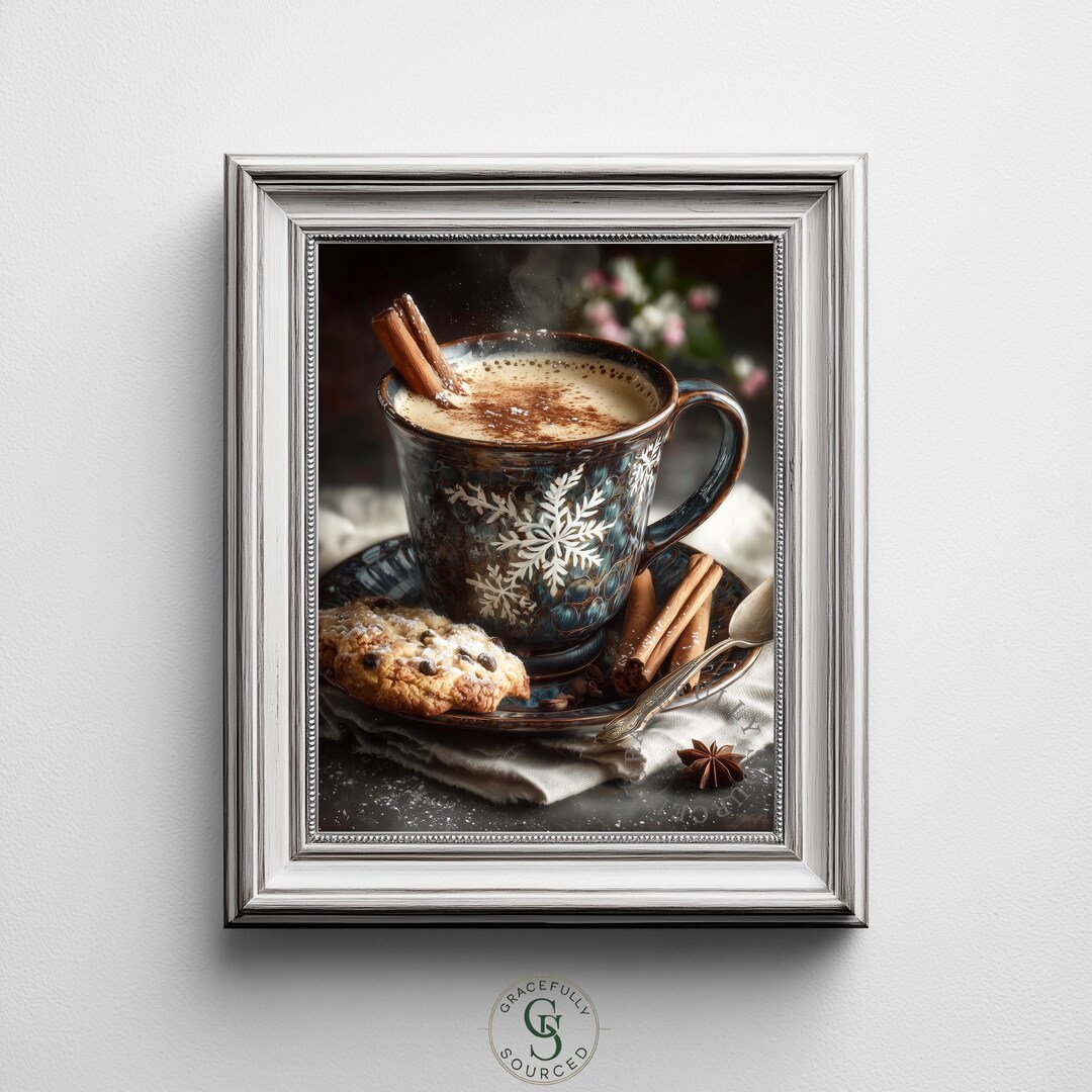 Winter Mug Still Life Art – Festive Cocoa, Farmhouse Print (digital ...