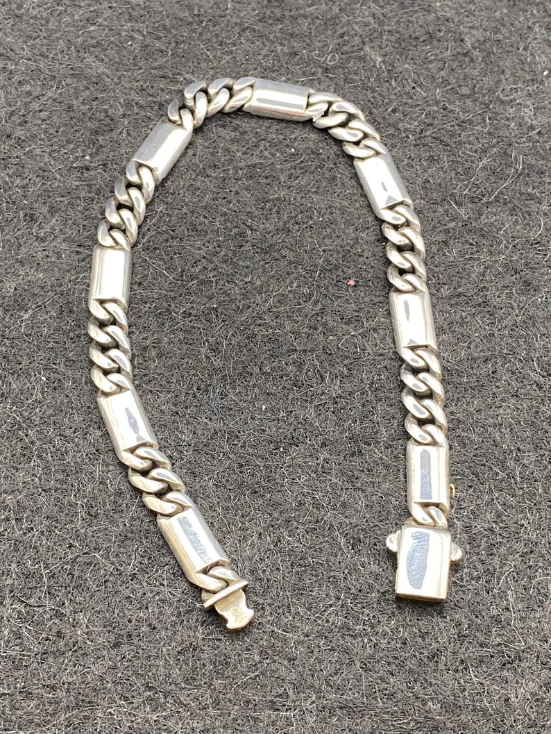 Handmade 925 Sterling Silver Heavy Plate & Curb Chain Bracelet | Two ...