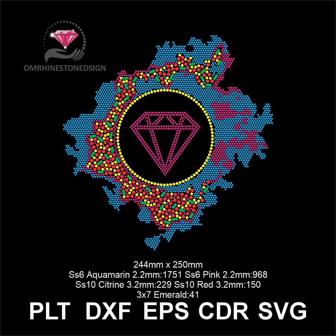 Diamond Burst Rhinestone Template Svg | Colorful Gem Bling Design for ...