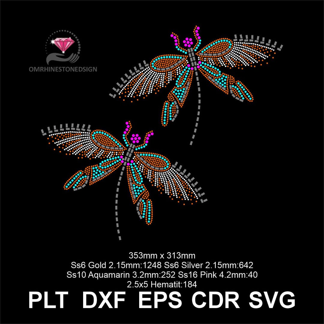 Dragonfly Duo Rhinestone Template Svg | Sparkling Insect Design for ...