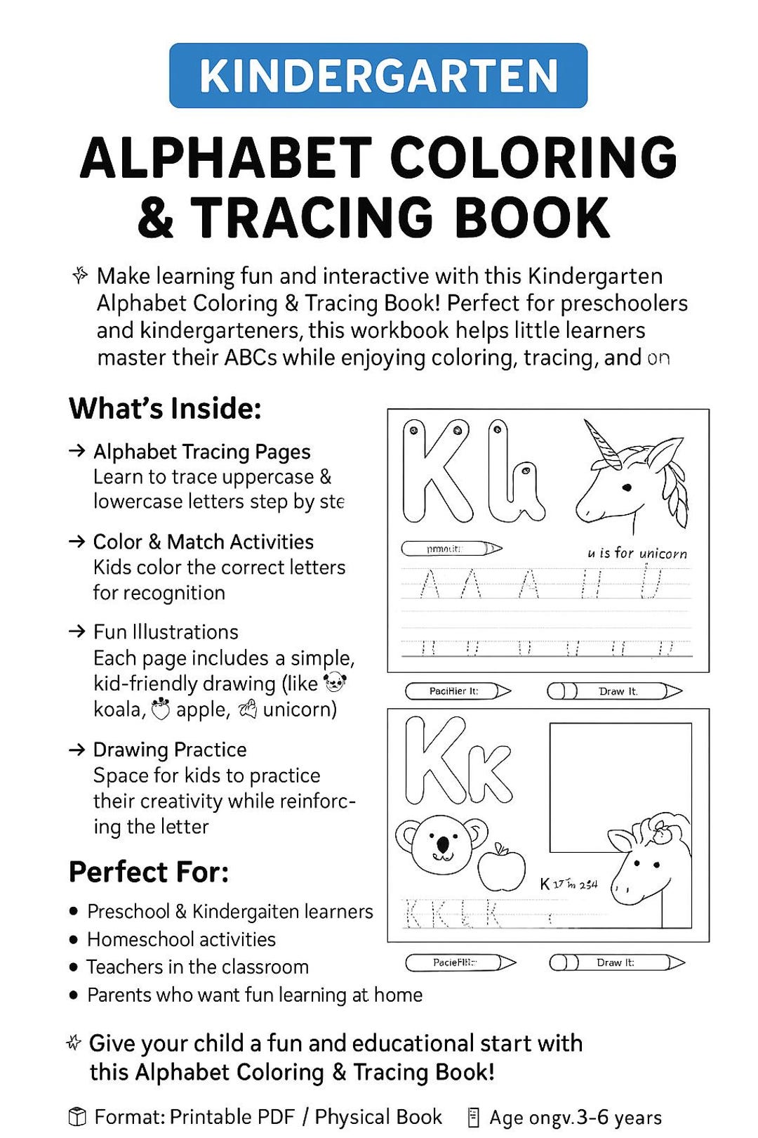 Kindergarten Coloring & Tracing Book - Etsy