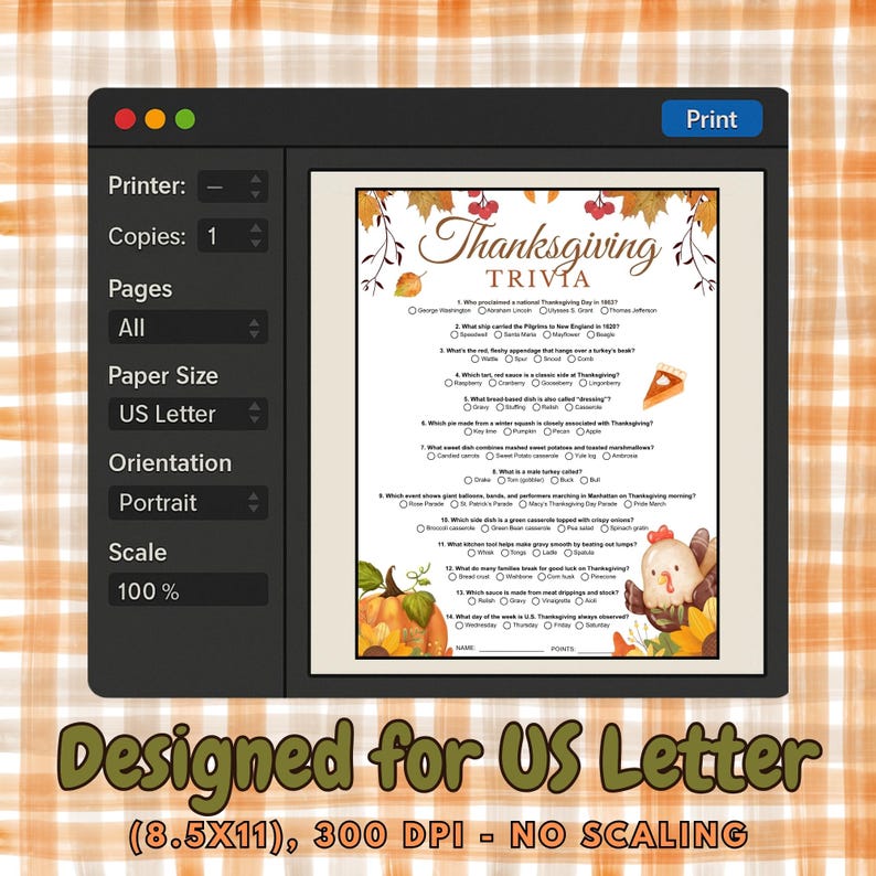 Thanksgiving Trivia Game, Printable Fall Family Activity (digital ...