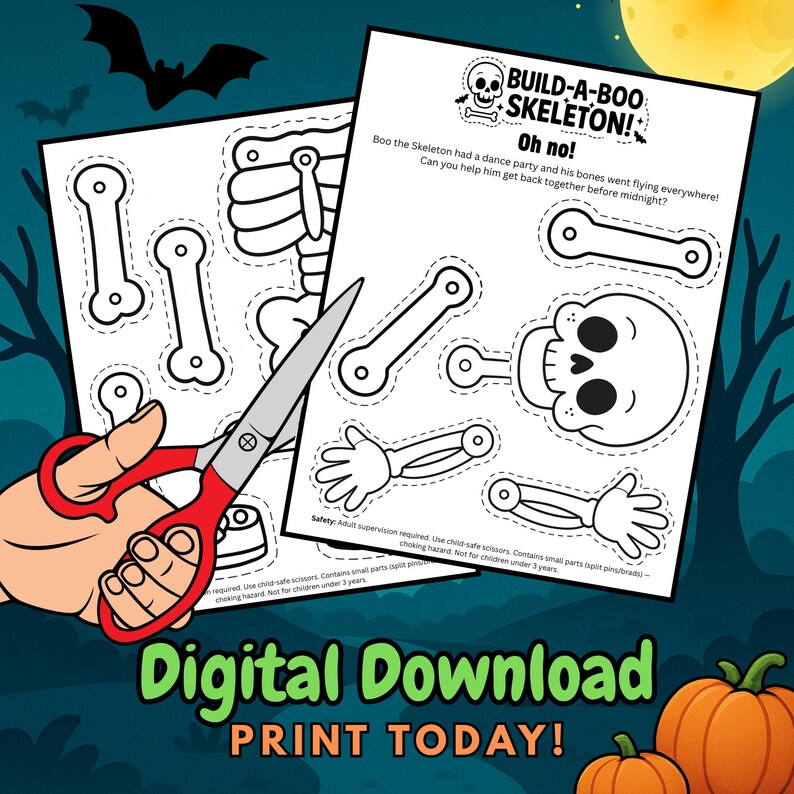 Build a Skeleton Halloween Party Game Activity for Kids – Printable ...