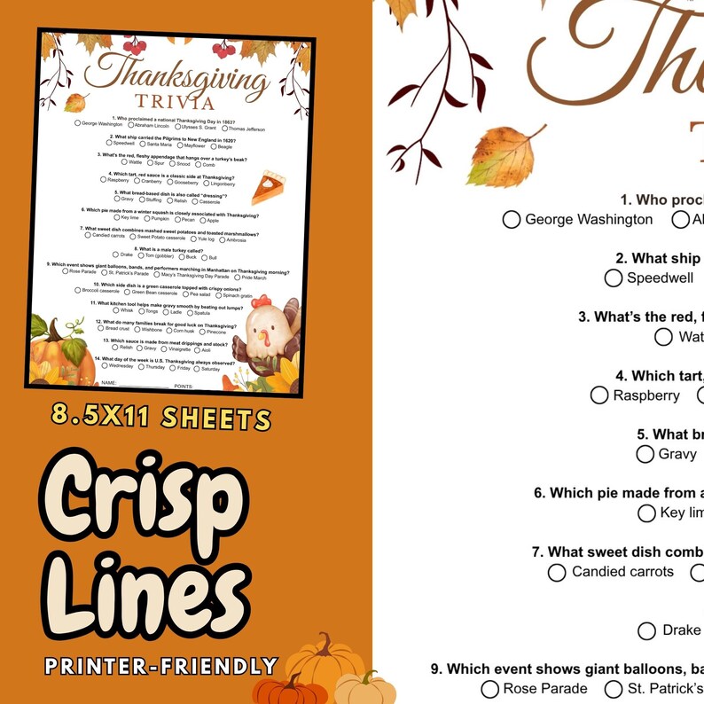 Thanksgiving Trivia Game, Printable Fall Family Activity (digital ...