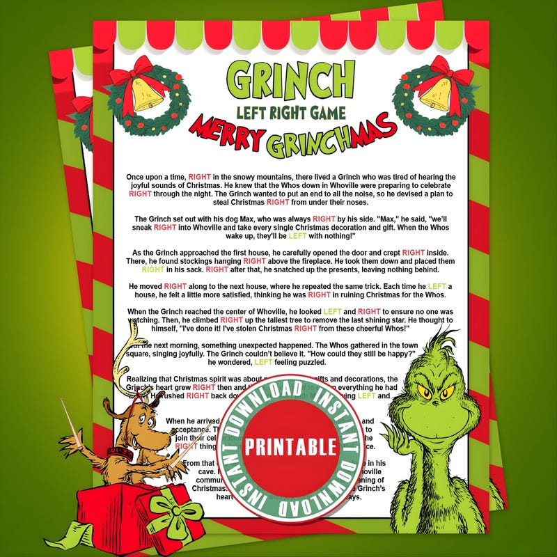 Grinch Left Right Printable Story Game - Etsy