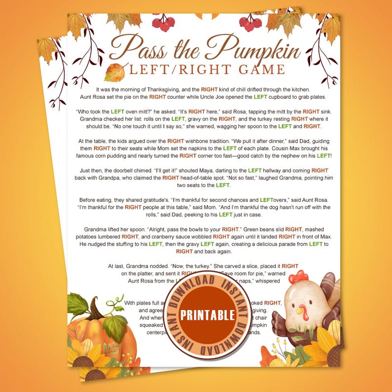 Left Right Fall Games Printable Pass the Prize | Party for Family ...