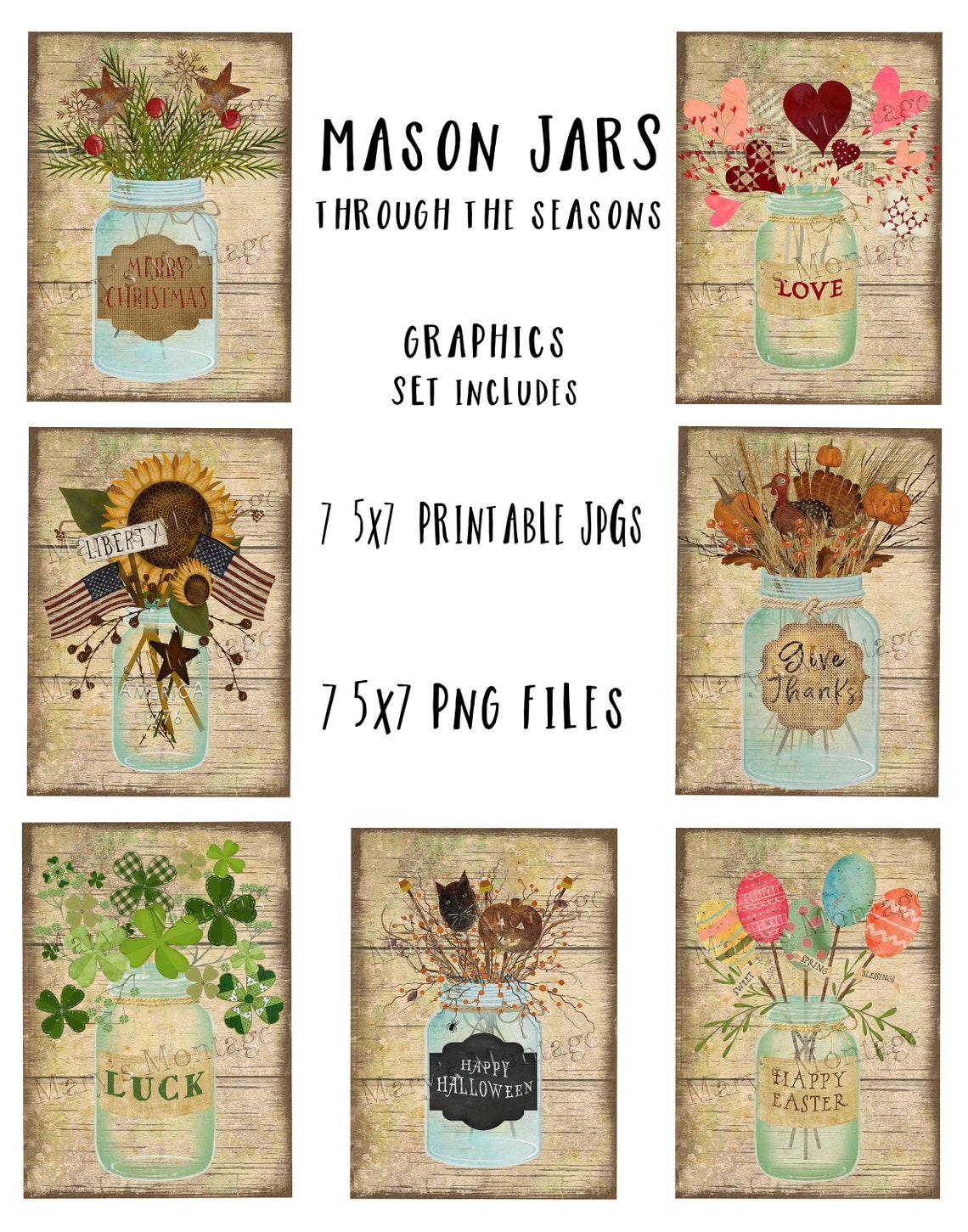 Mason Jar Graphics Set Printable Download Pngs 14 Files - Etsy