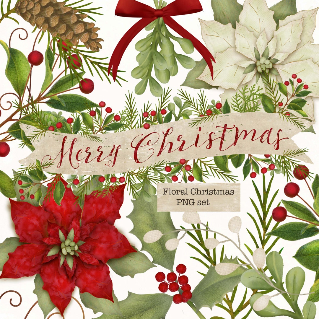 Christmas Floral PNG Graphics Set, Printable Download - Etsy