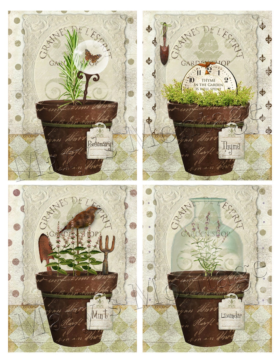 Herb Pots Original Digital Art Cardmaking Journaling Paper Crafts - Etsy
