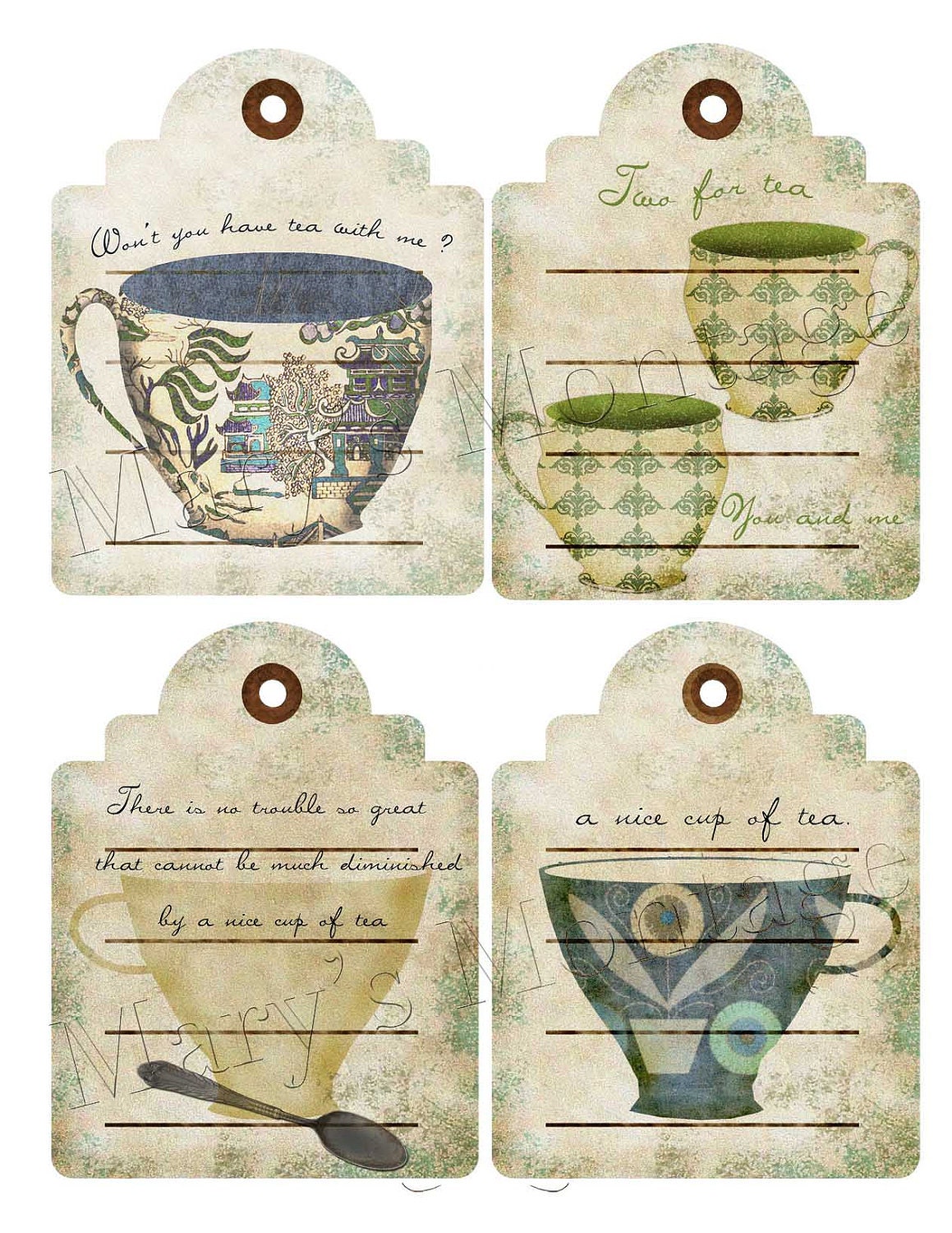 Tea Tags Download High Res. Collage Sheet - Etsy