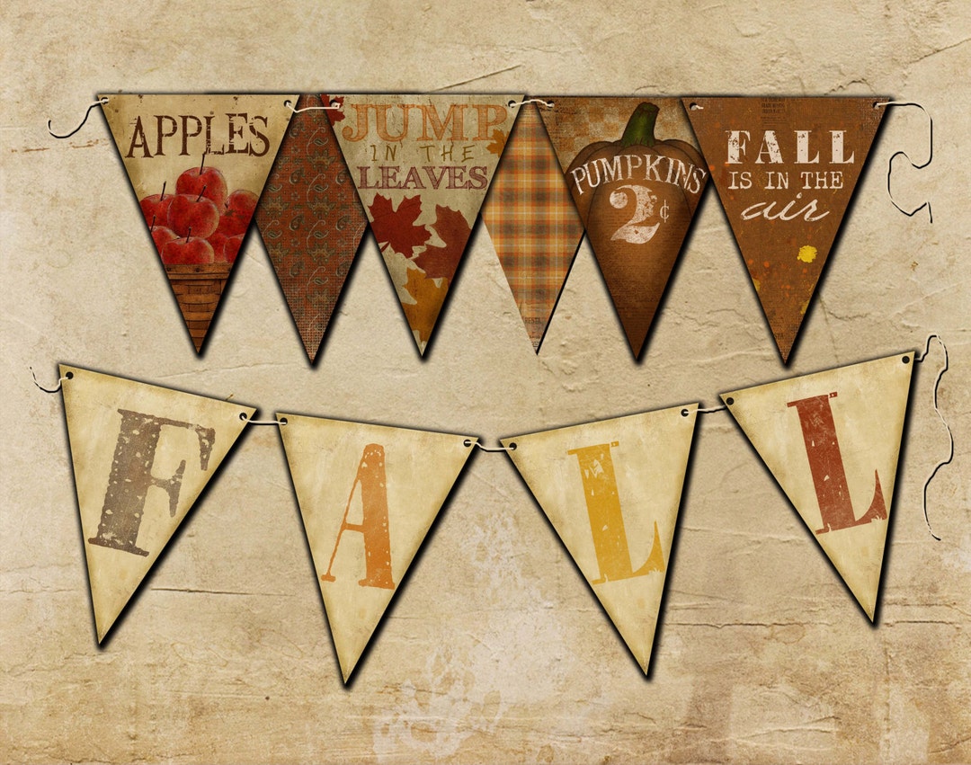 Fall Bunting Flags, Download, Print, 10 Large Flags - Etsy