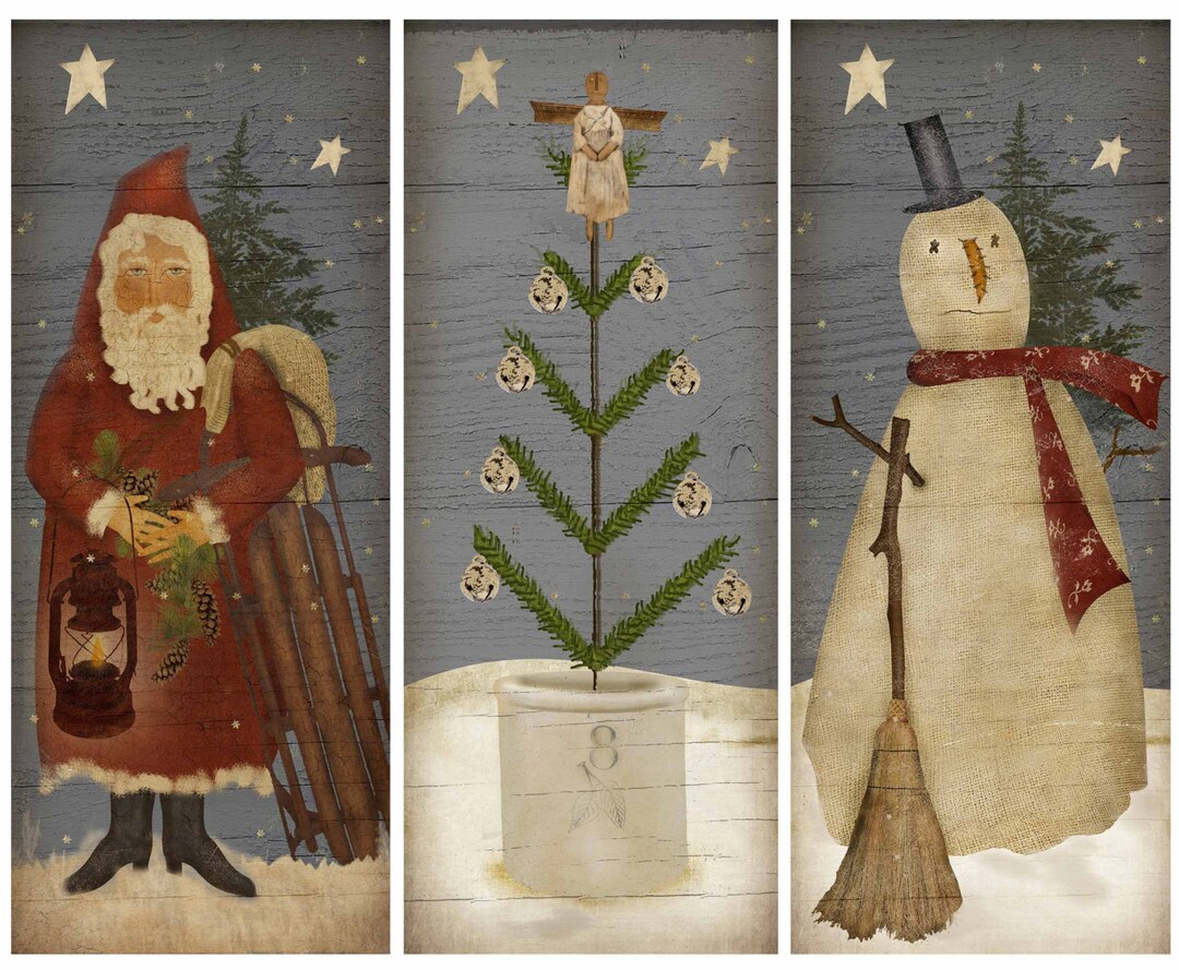 Primitive Christmas Trio Instant Download Print Sheet - Etsy