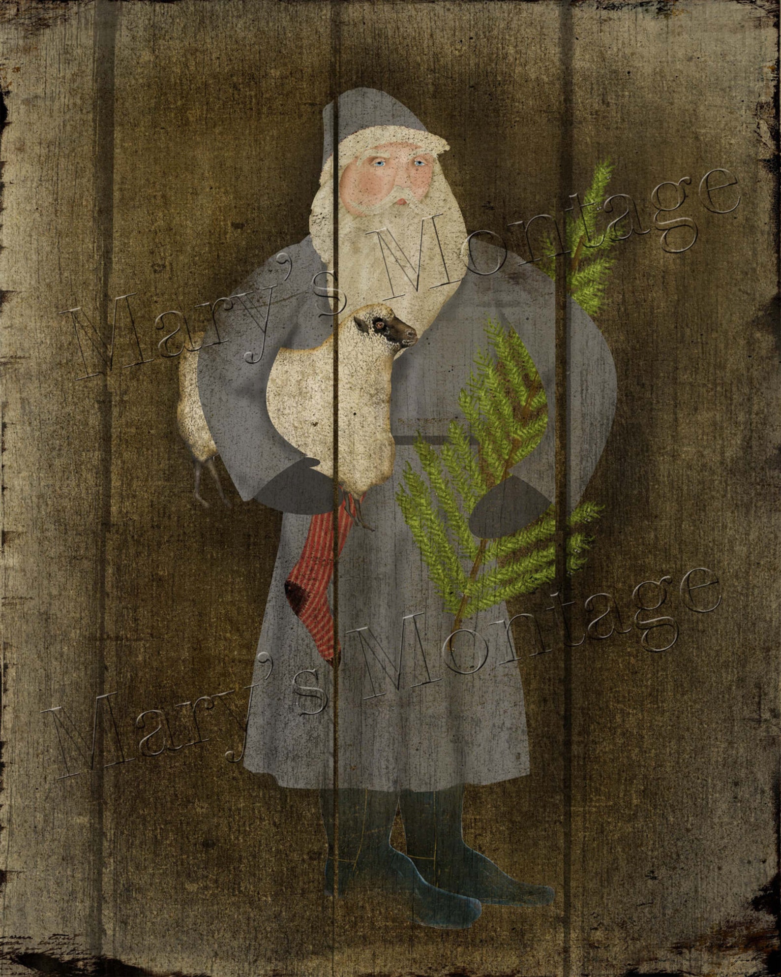 Old Gray Santa, Folk Art, Digital Download, 8x10 - Etsy