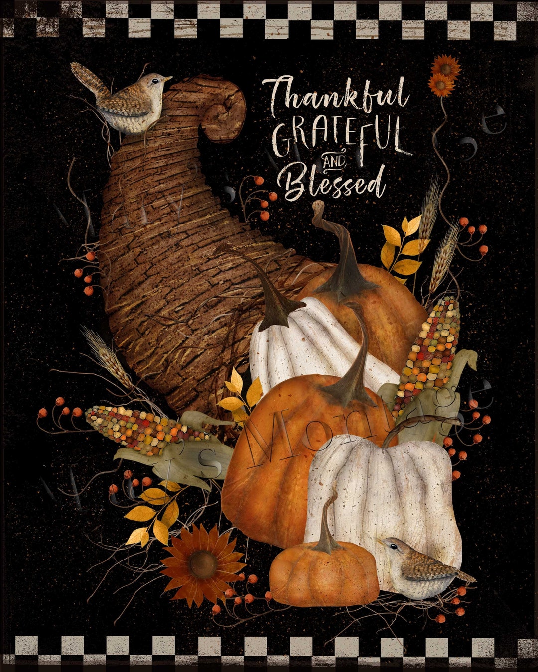 Thankful, Grateful, Blessed, Cornucopia 8x10, Printable Download - Etsy