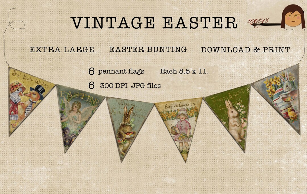 Vintage Easter, Printable Bunting Flags - Etsy