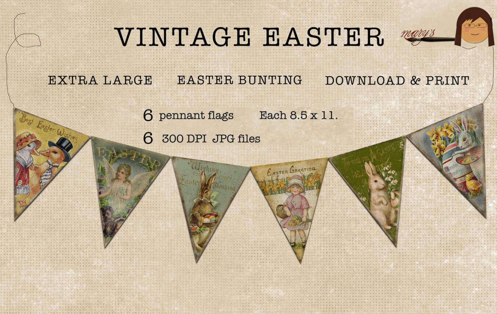 Vintage Easter Printable Bunting Flags - Etsy