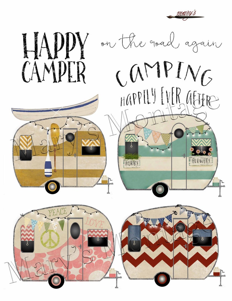 Retro Camper, Clipart, PNG, Digital Collage Sheet, 8 X 10 Printable - Etsy