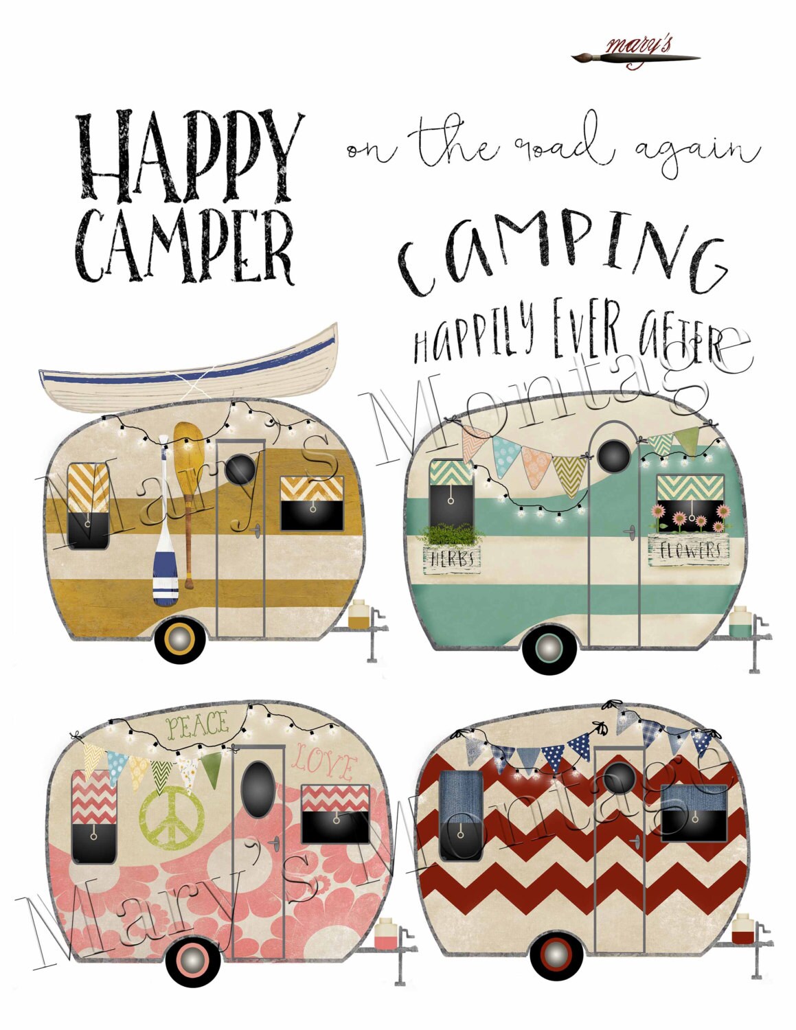 Retro Camper clipart PNG digital collage sheet 8 x 10 | Etsy