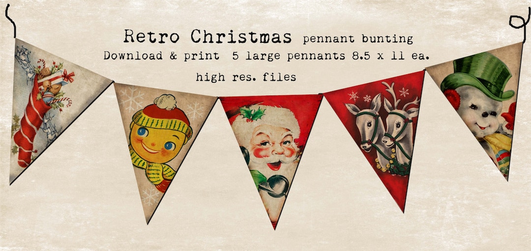Retro Christmas Bunting Flags You Print 5 8.5x11 Files - Etsy
