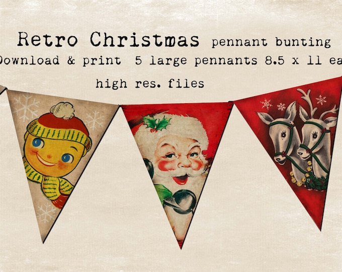 Retro Christmas Bunting Flags You Print 5 8.5x11 Files - Etsy