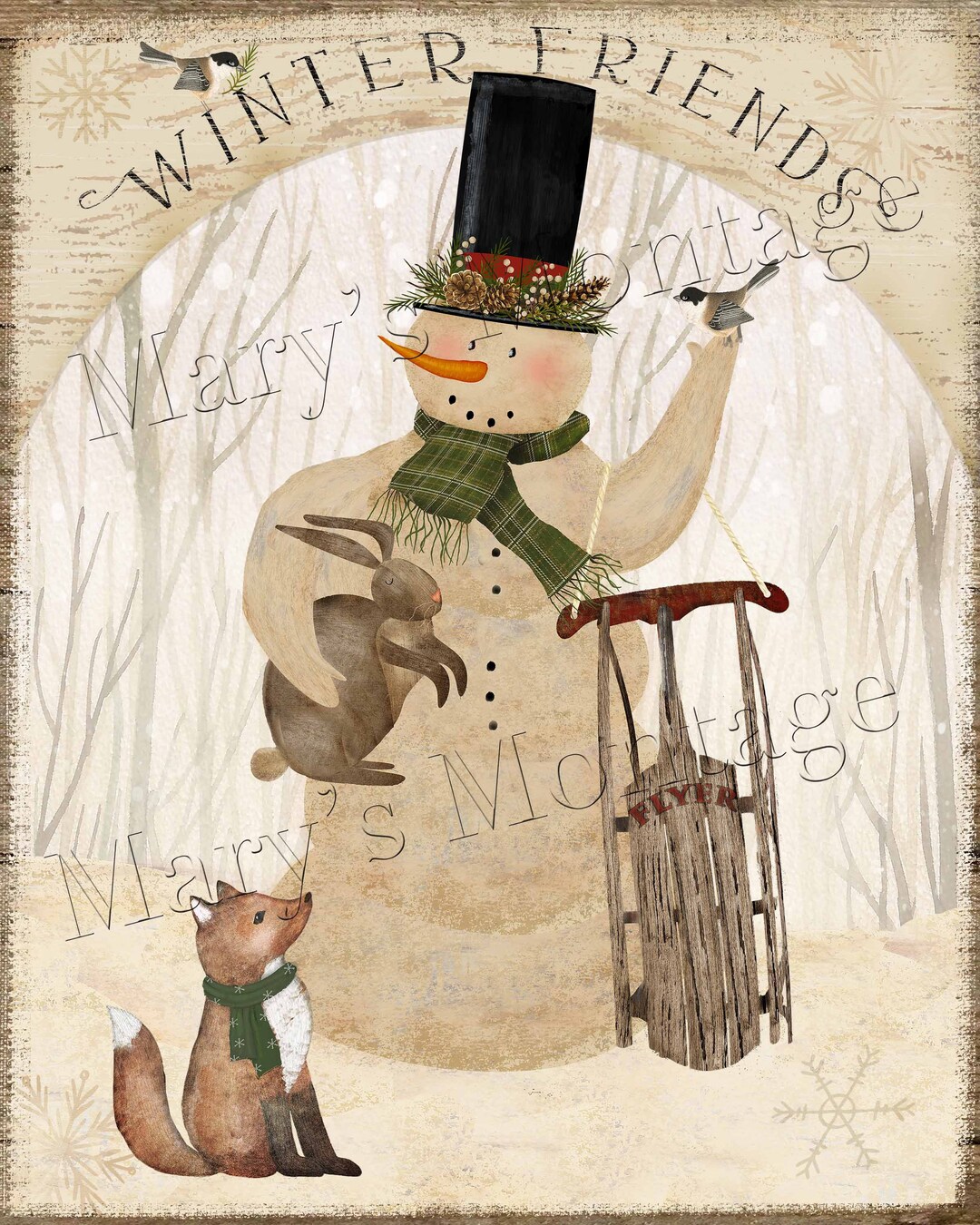 Winter Friends Snowman, 8x10, Printable Download - Etsy