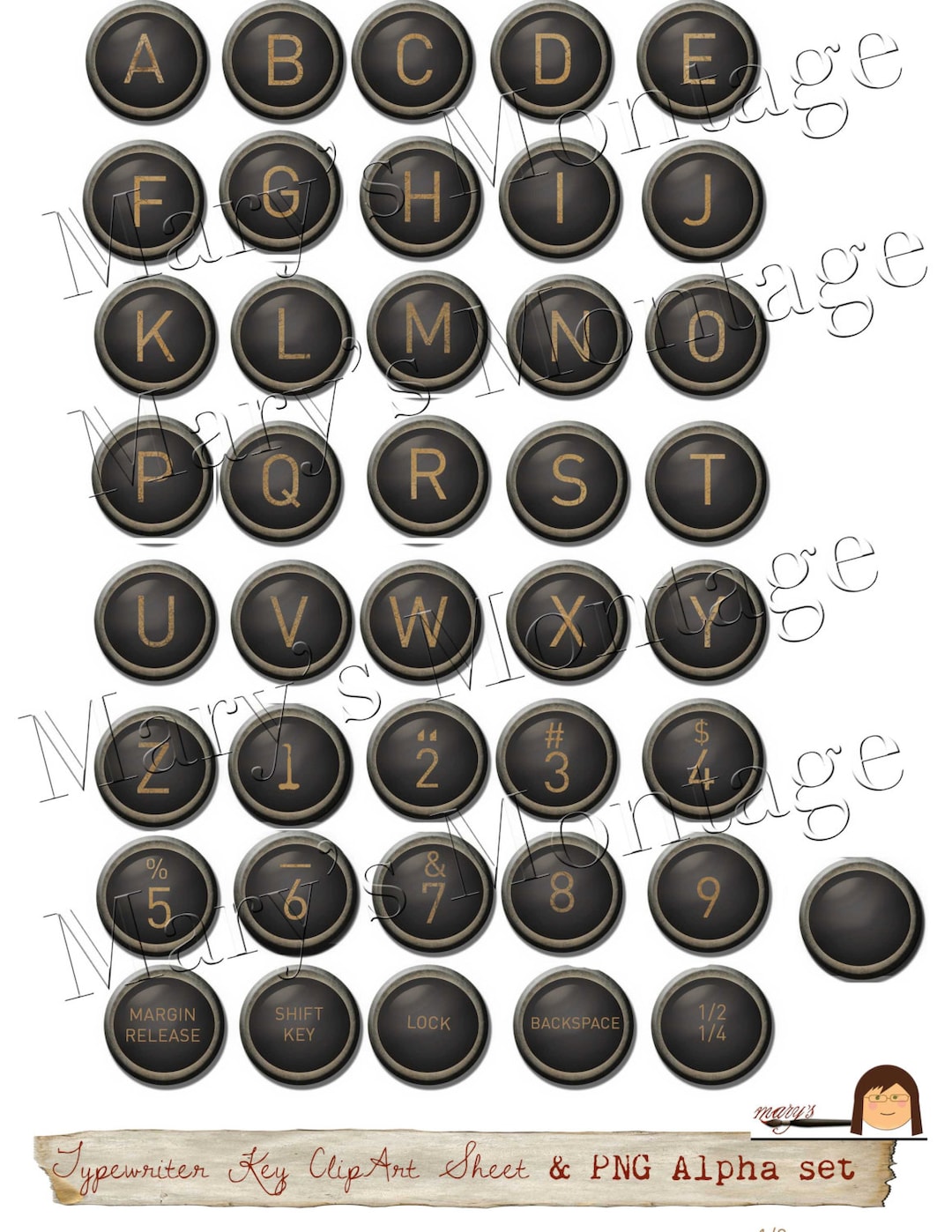 Typewriter Keys Alpha Clip Art Sheet & PNG Alpha Set - Etsy