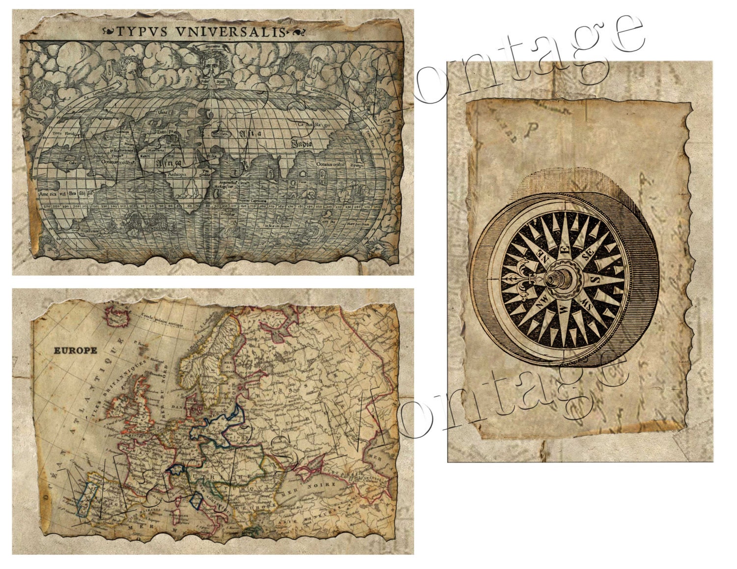 Antique Map Digital Collage Download Print - Etsy