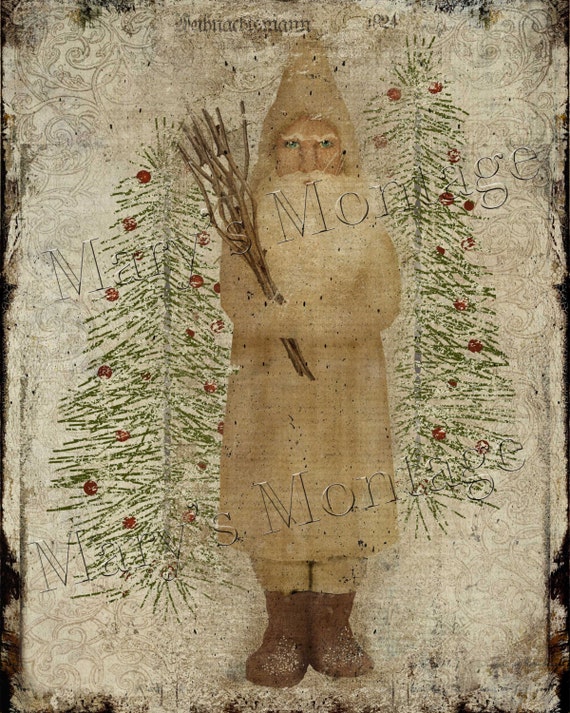 Old German Santa Primitive Folk Art Download Print 8x10 - Etsy
