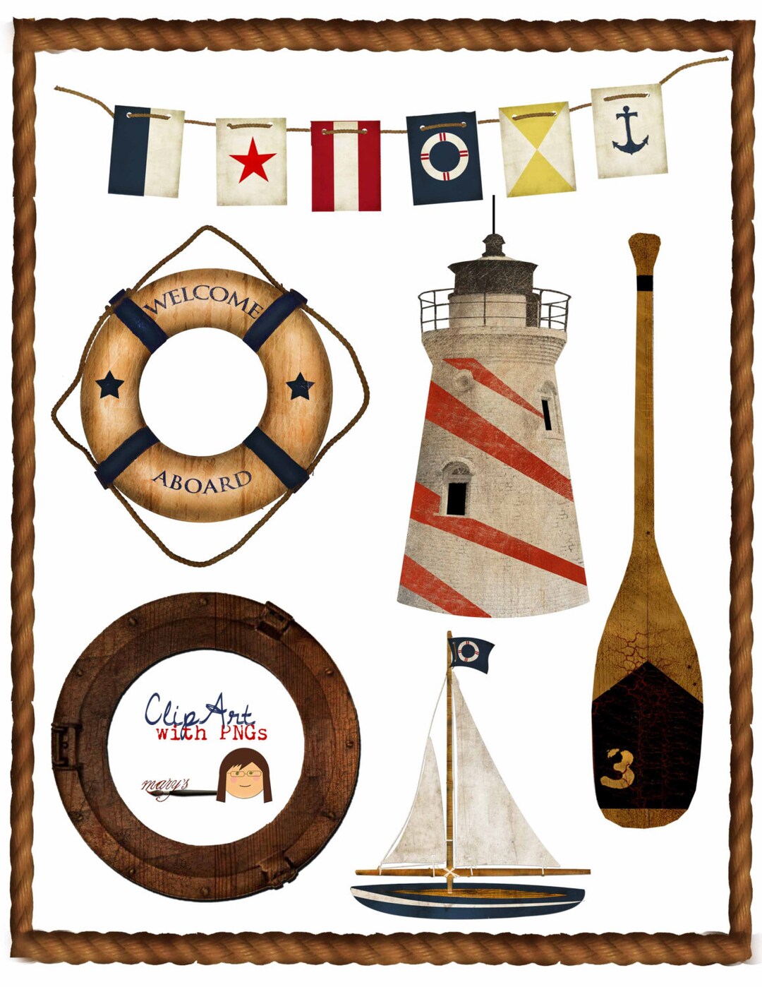 Nautical Clipart, With Pngs, Instant Download - Etsy