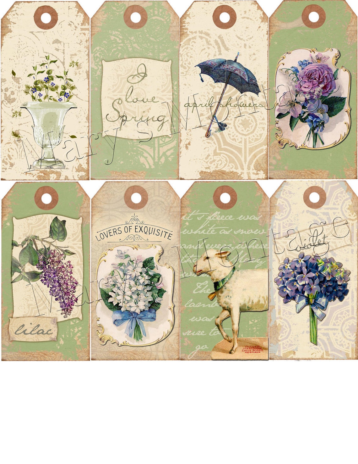 Spring Tags Digital Sheet 8 Tags Download - Etsy