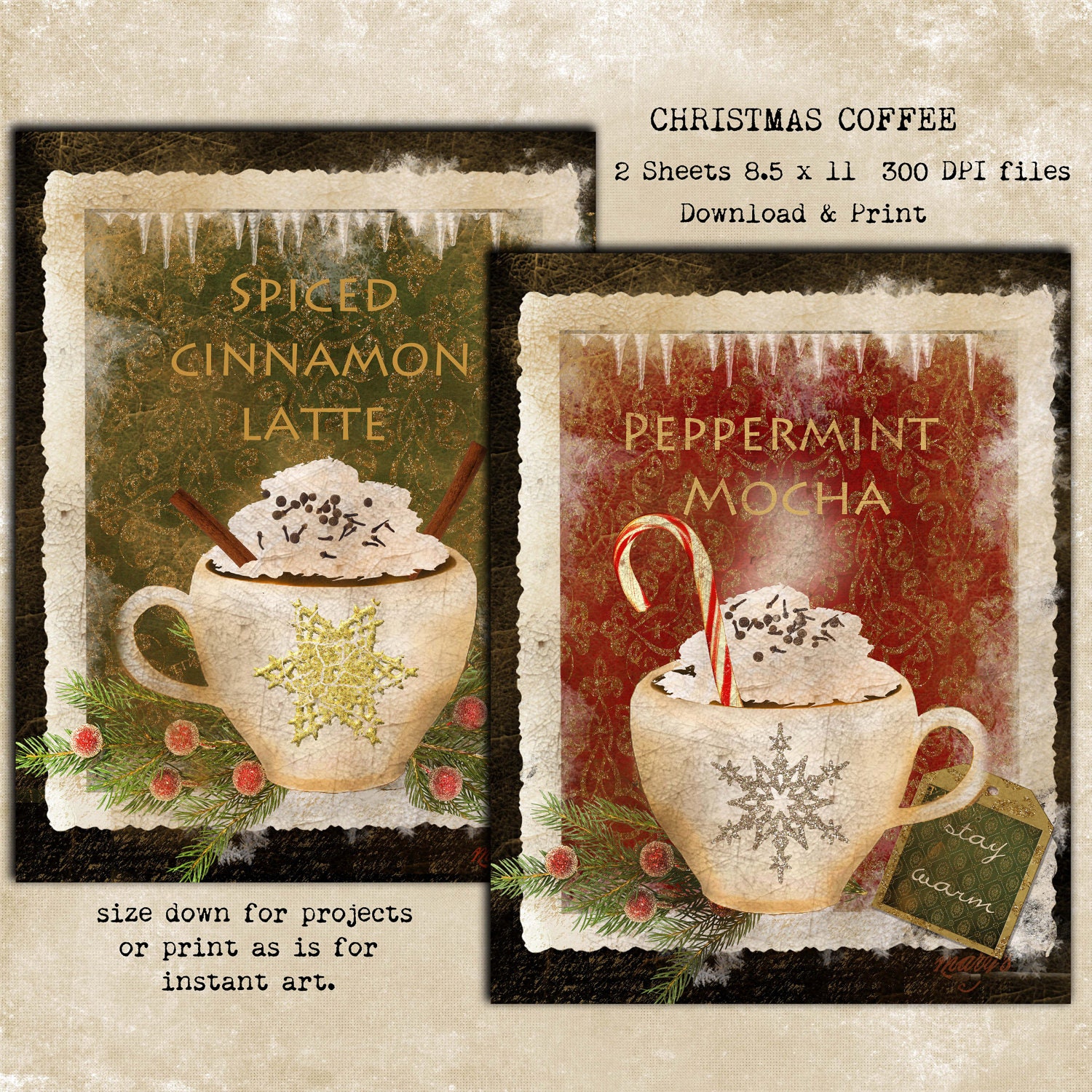 Christmas Coffee Download & Print Art 2 8.5x11 JPG Files - Etsy