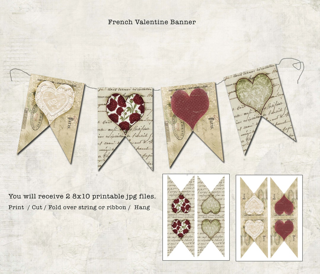 French Valentine Banner, Printable, Download, 4 Flags, 2 8x10 Jpg Files ...