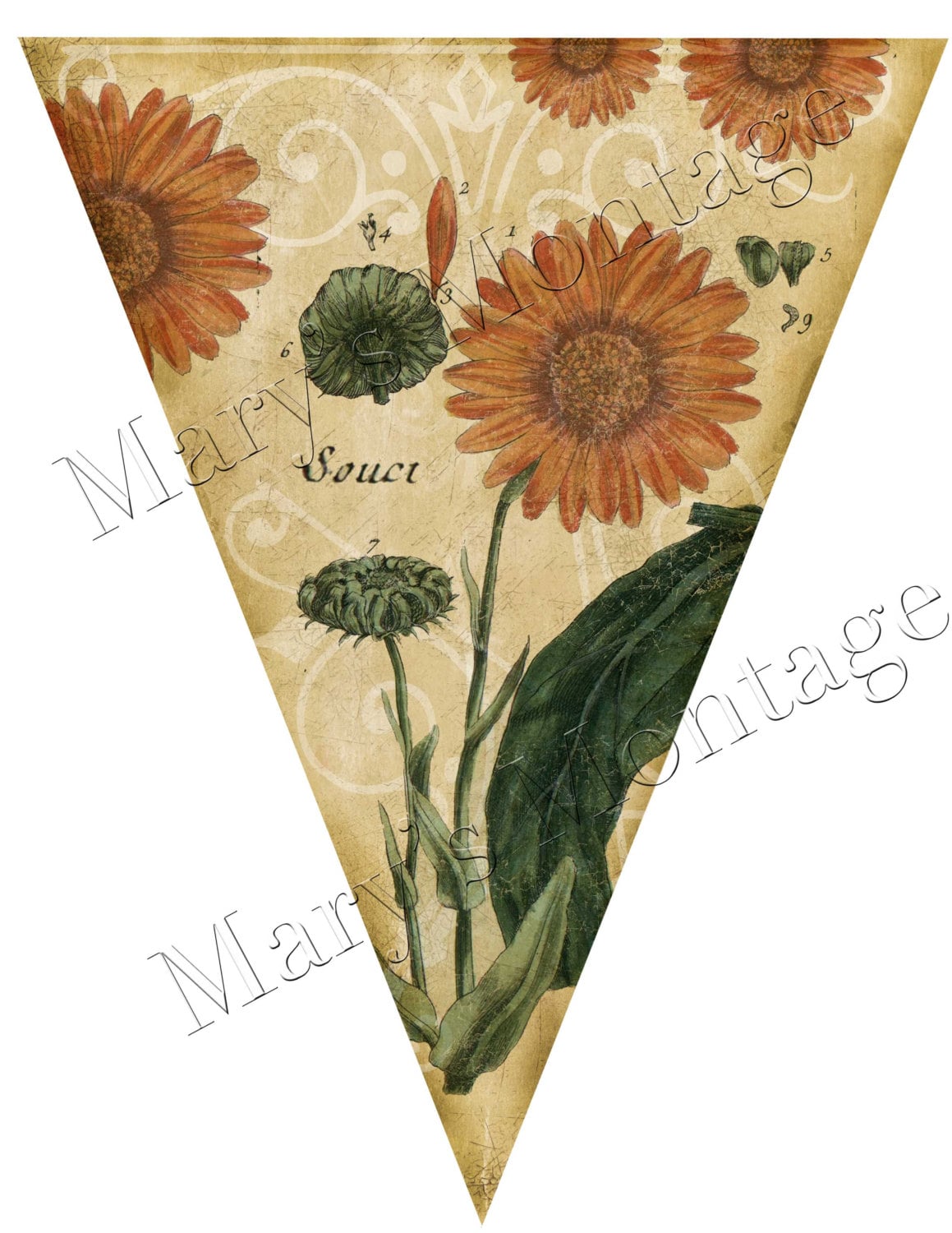 Botanical Vintage Flower Bunting Large Instant Download | Etsy