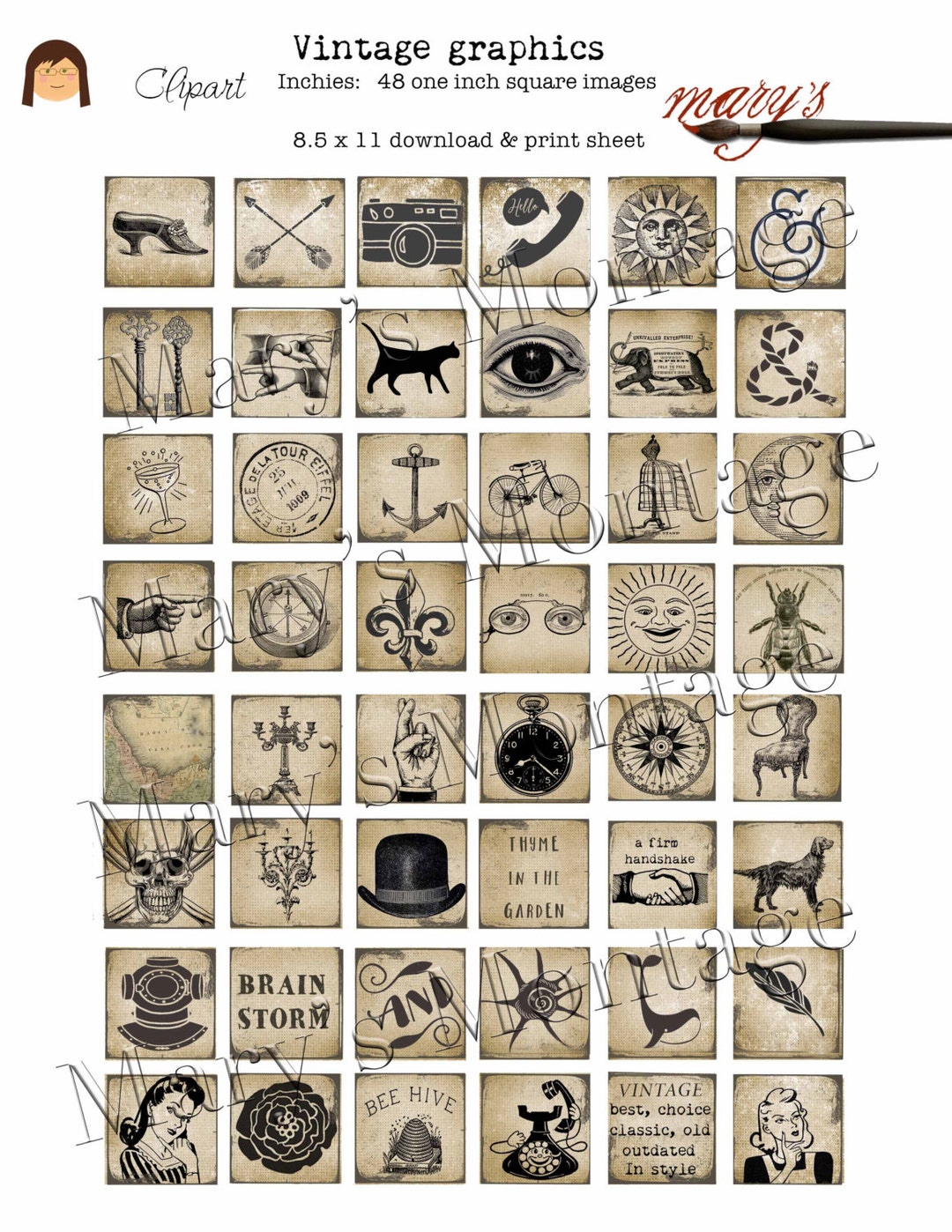 Inchies, Vintage Graphics, Printable Clip Art Sheet, Pendant Art - Etsy