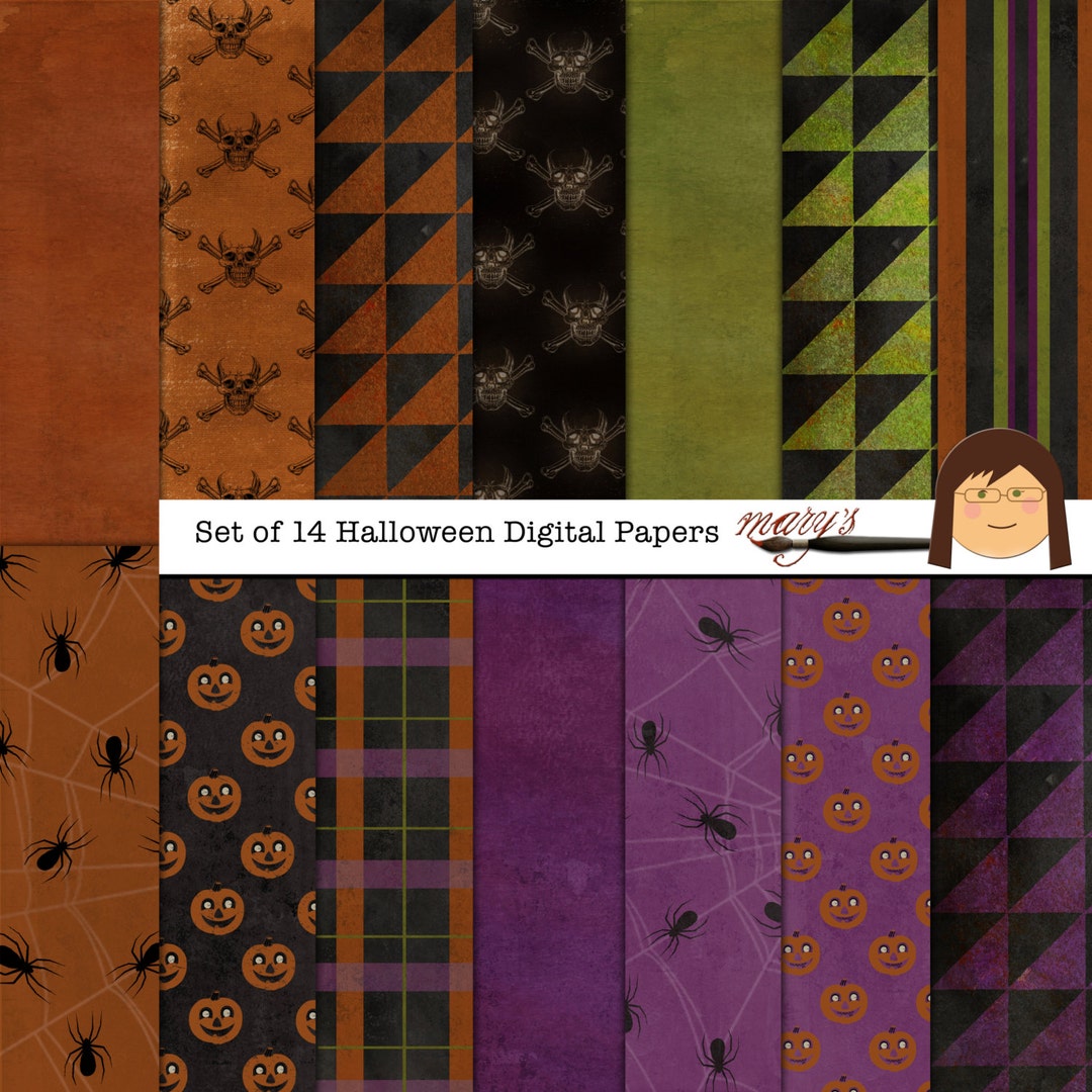 Halloween Digital Papers, Set of 14 High Res Jpg Files, Printable ...