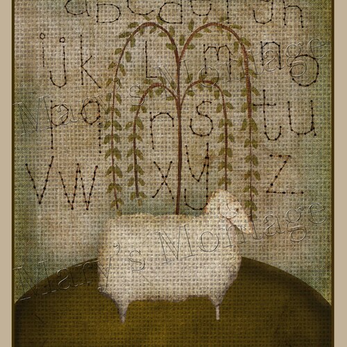 Primitive Sheep Sampler Digital Art Download 11x14 You Print. - Etsy