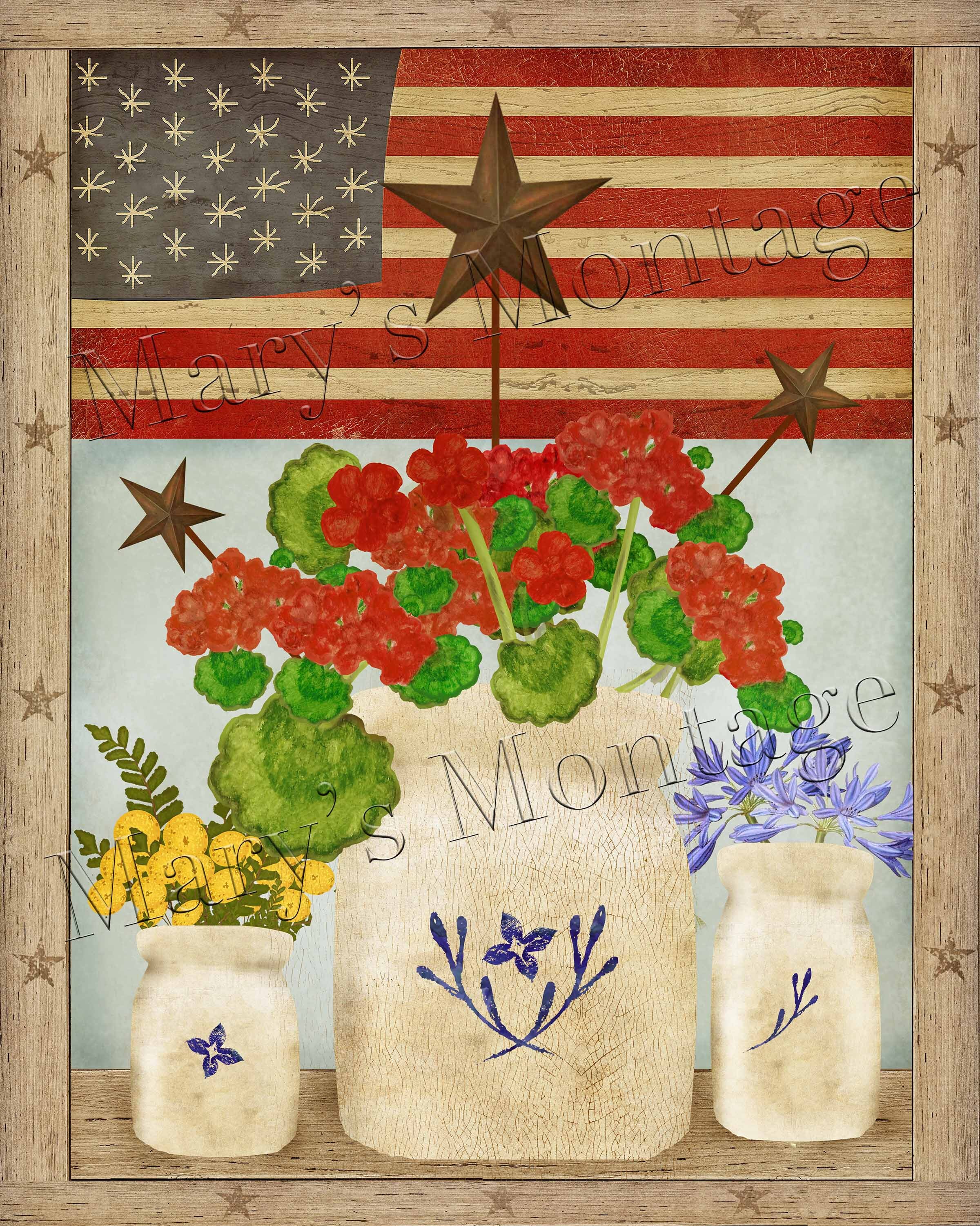 Geranium Pot & Flag, Americana, 8 X10 Digital Printable Download - Etsy