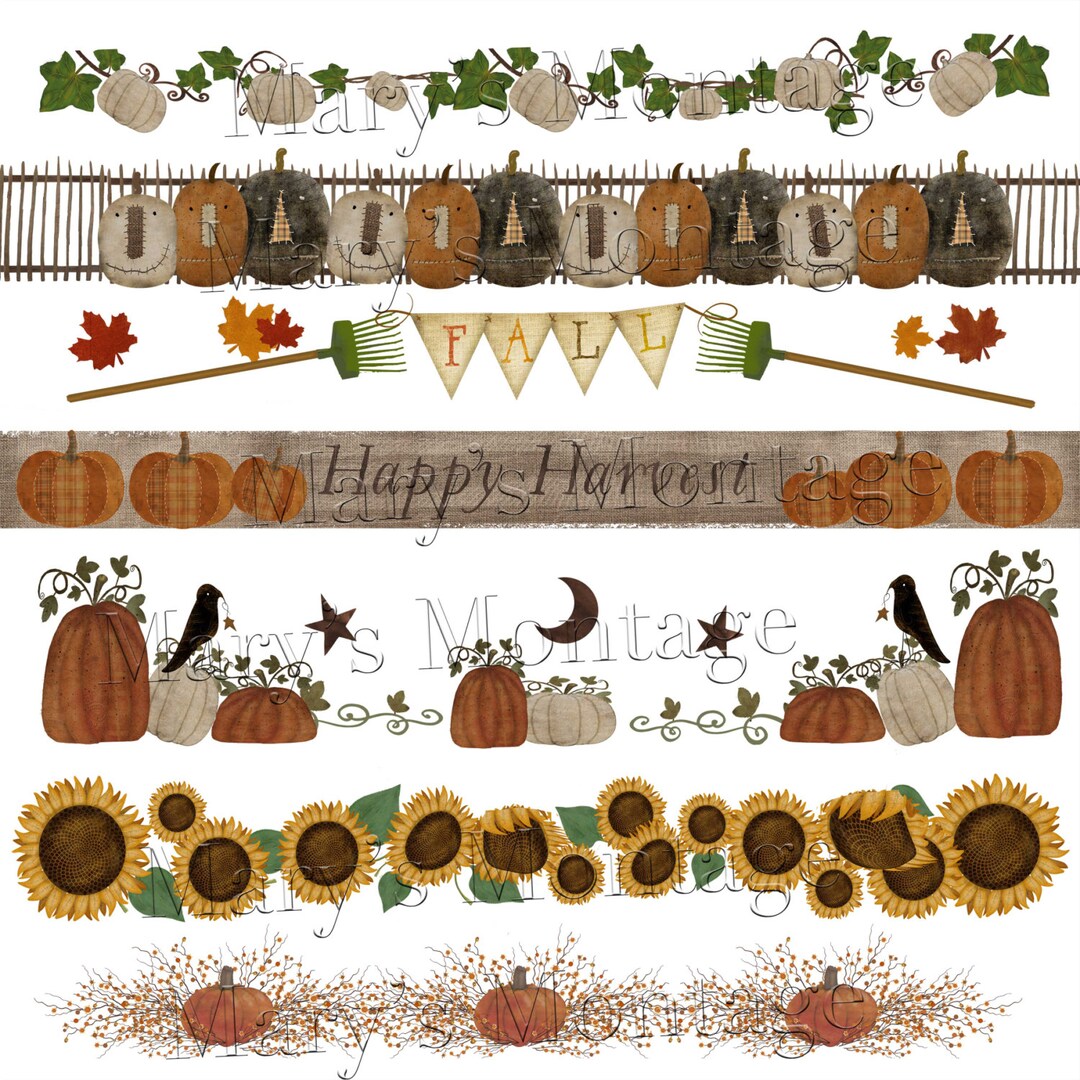 Primitive Fall Borders, Set of 7 PNG Files, Print Sheet, Printable ...