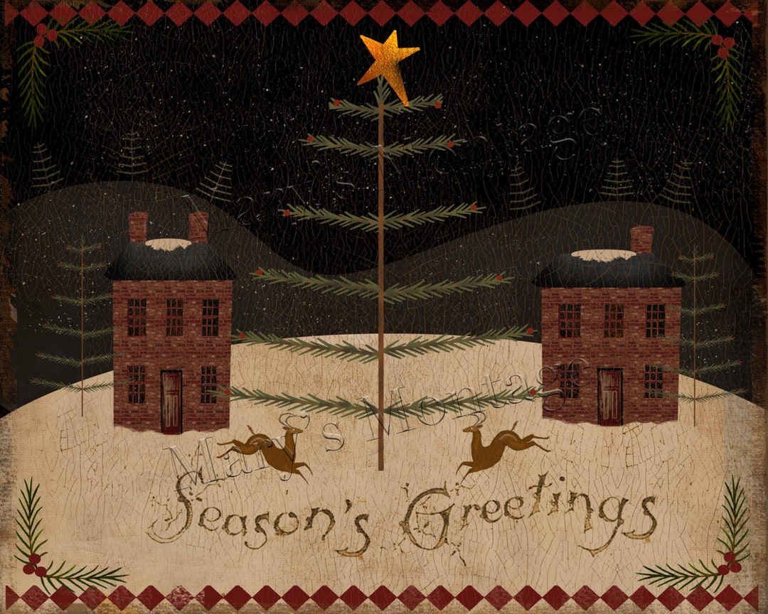Colonial Christmas, Primitive Folk Art, 8 X10 Printable Download - Etsy