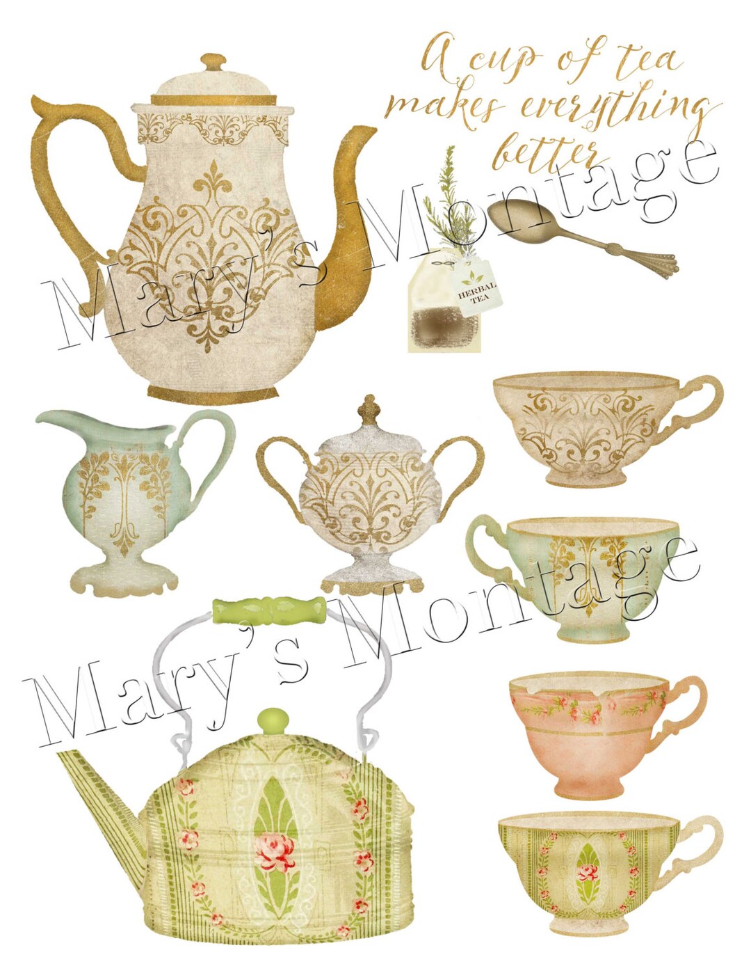 Tea Time Clip Art, Png's, Printable, Download - Etsy