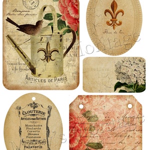 Old French Tags 8.5x11 Print Sheet JPG, 5PNG Files, Download - Etsy