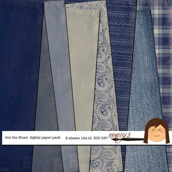 Indigo Blue Digital Paper Pack 8 Designs Download | Etsy