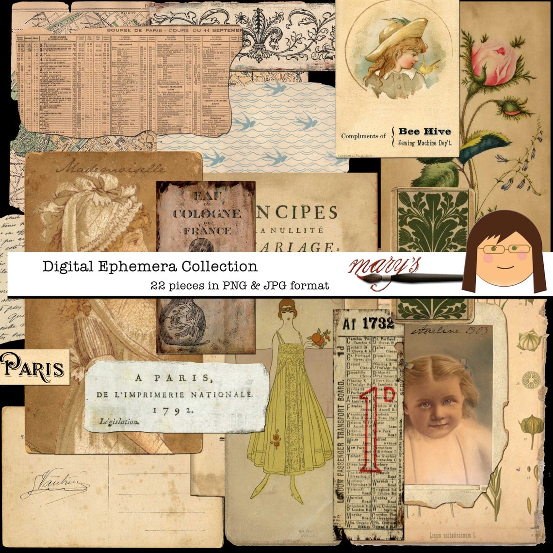 Digital Ephemera Collection 23 Items JPG & PNG - Etsy