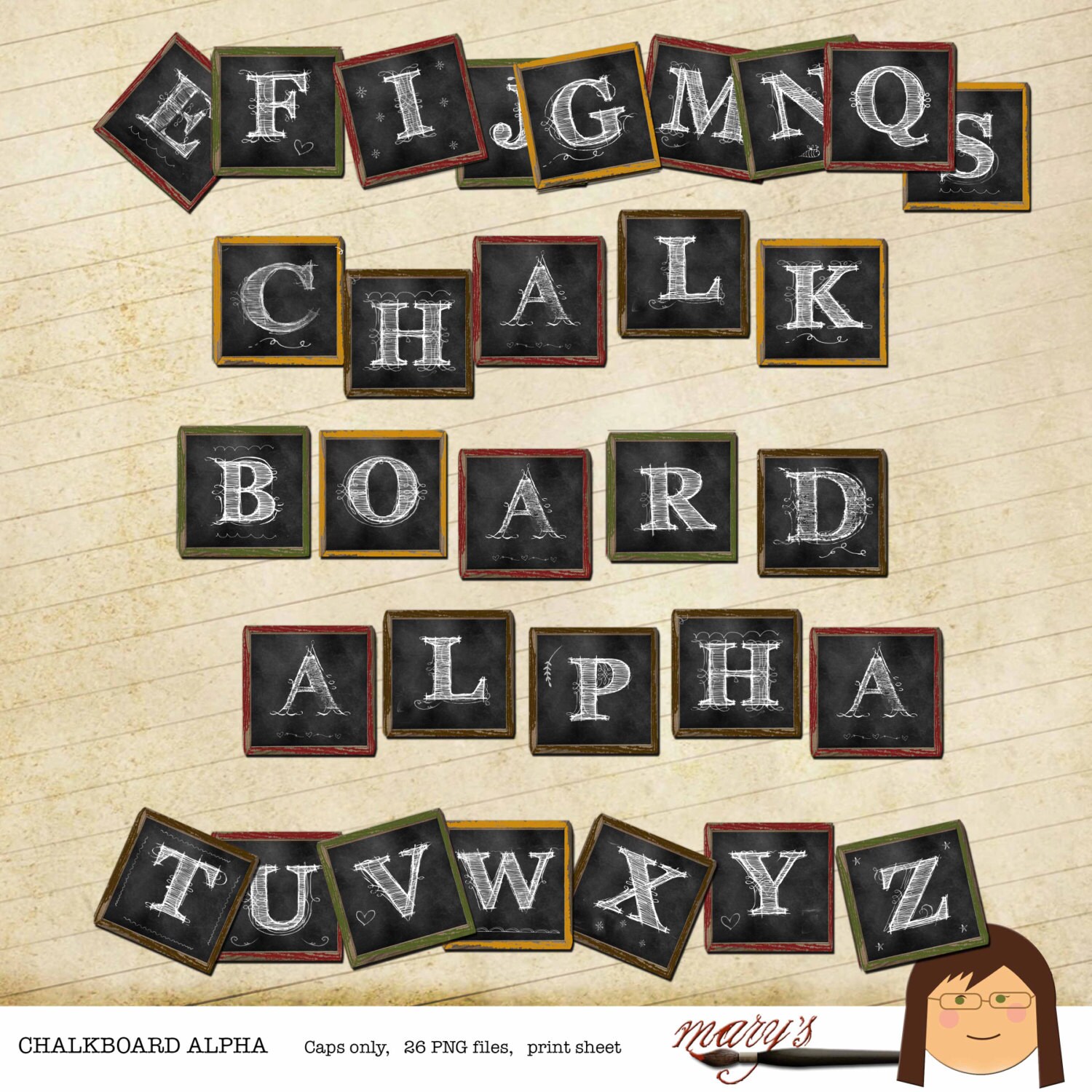 Chalkboard Alpha 26 PNG Files Instant Download | Etsy