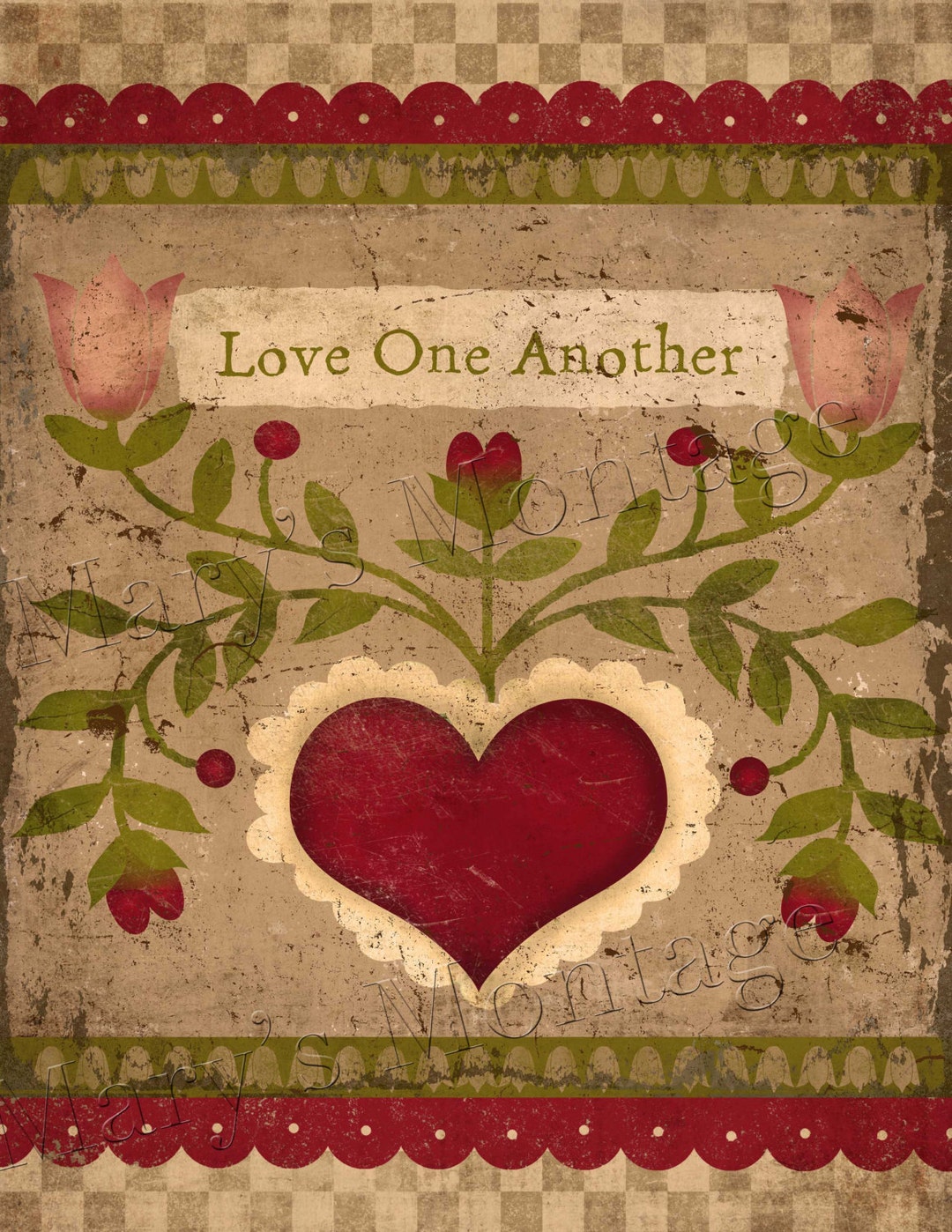 Primitive Folk Art Valentine, Printable, 8x10, Download - Etsy